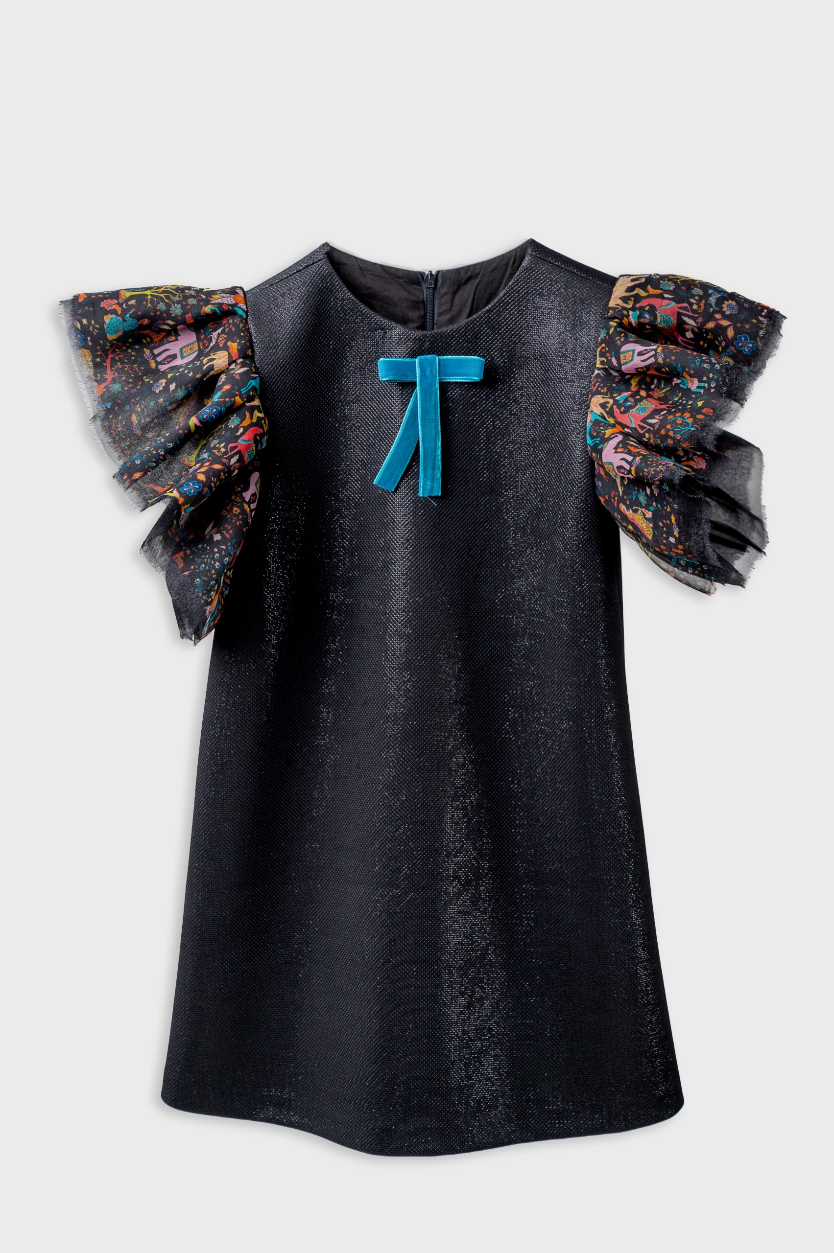 Black Stretch Girls Dresses with Silk Sleeves - The O